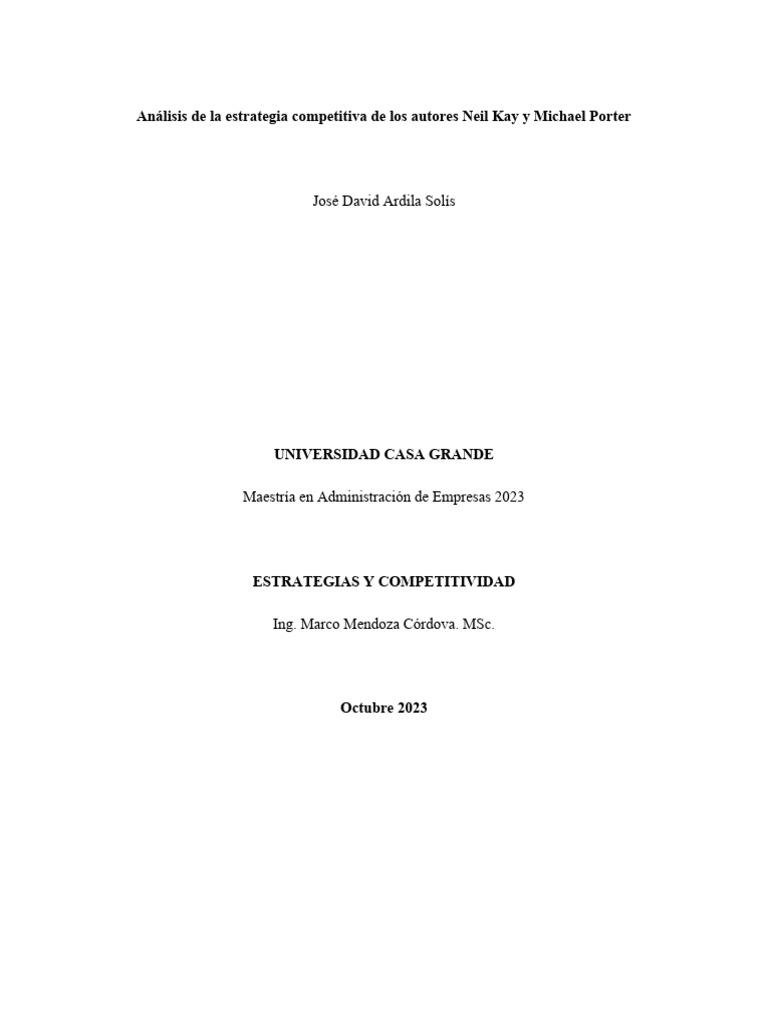 Estrategias Competitivas: Porter vs. Kay | PDF | Ventaja competitiva ...