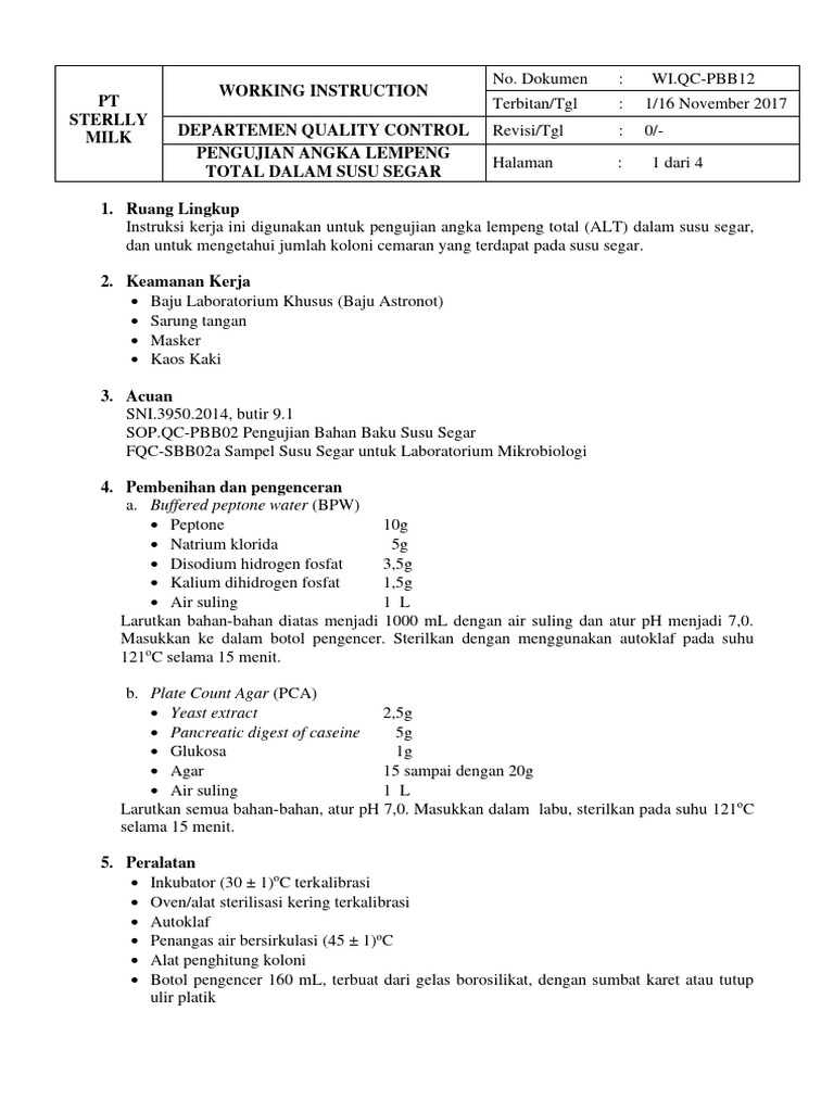 WI Pengujian ALT Fresh Milk | PDF