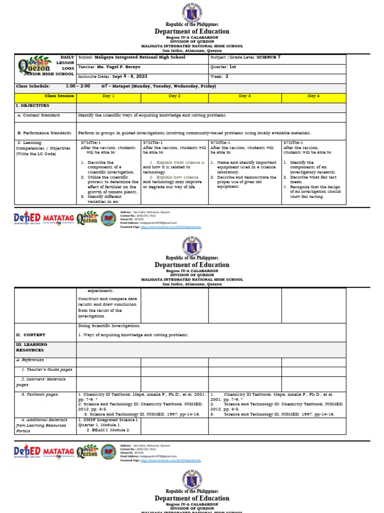 DLL Science 7, Q1W2 | PDF | Science | Laboratories