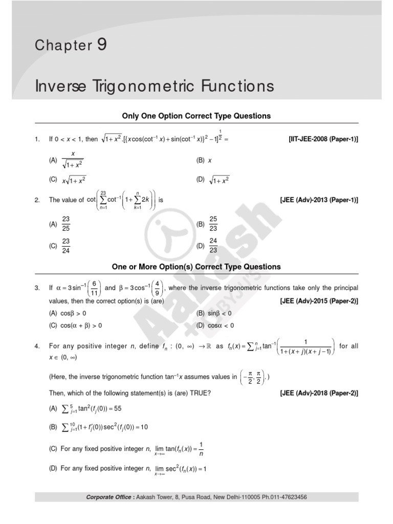 M Ch 09 Inverse Trigonometric Functions Pdf Trigonometric Functions Mathematics