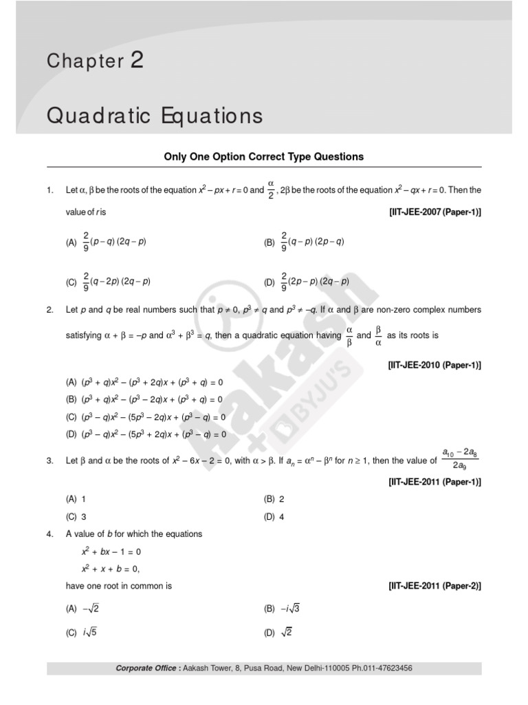 M Ch-02 Quadratic Equations | PDF | Quadratic Equation | Zero Of A Function