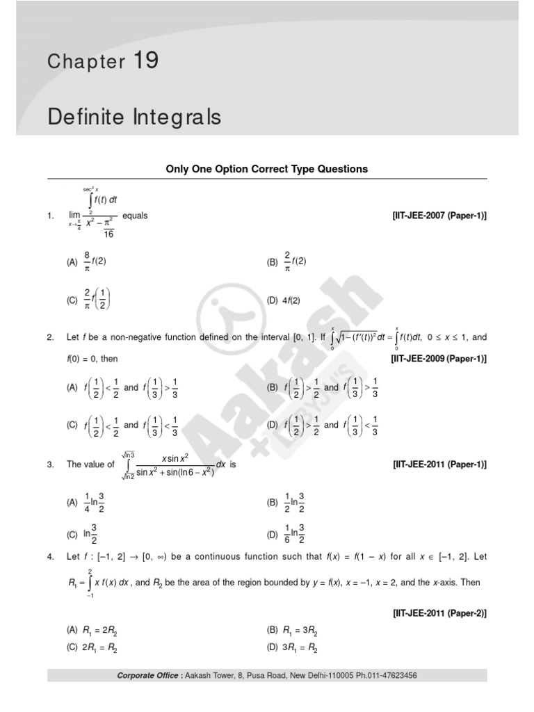 M Ch-19 Definite Integrals | PDF | Equations | Inequality (Mathematics)