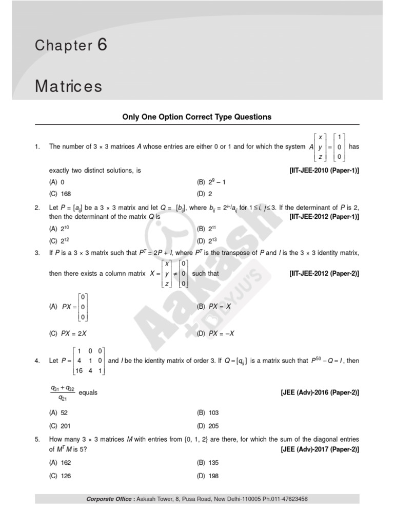 M Ch-06 Matrices | PDF | Matrix (Mathematics) | Determinant