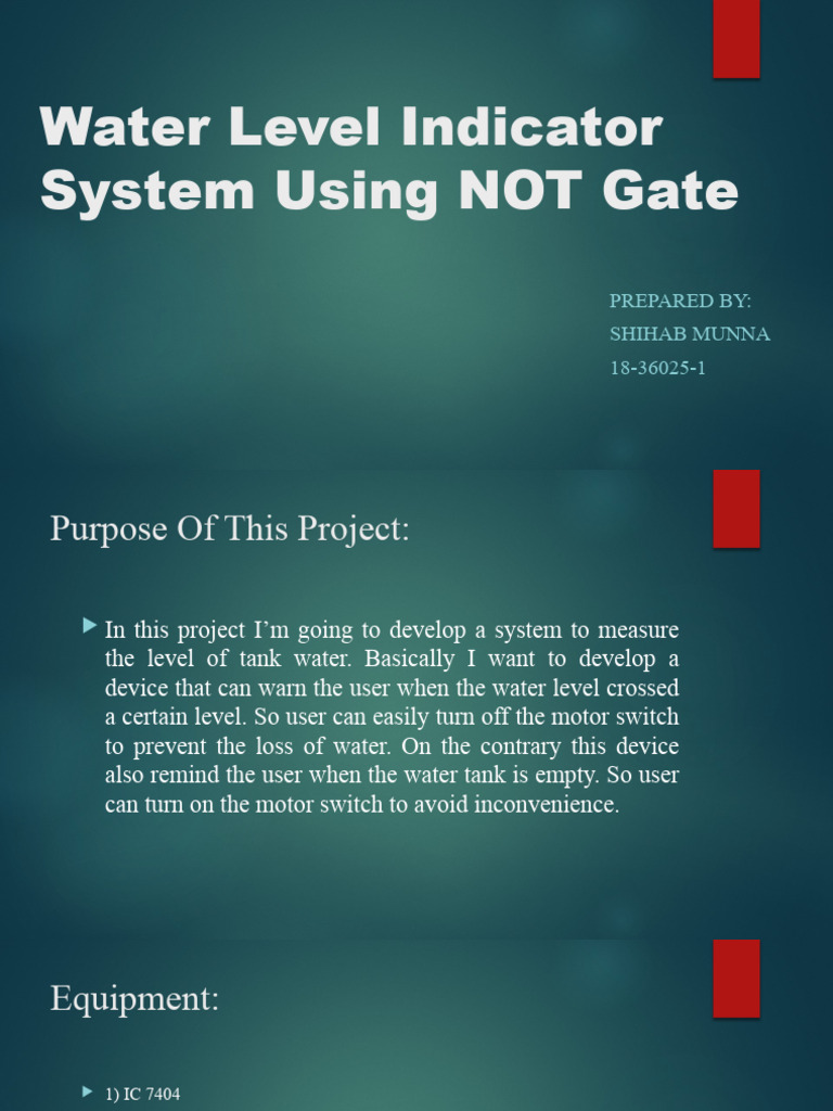 Water Level Indicator System Using NOT Gate - 18-36025-1 | PDF