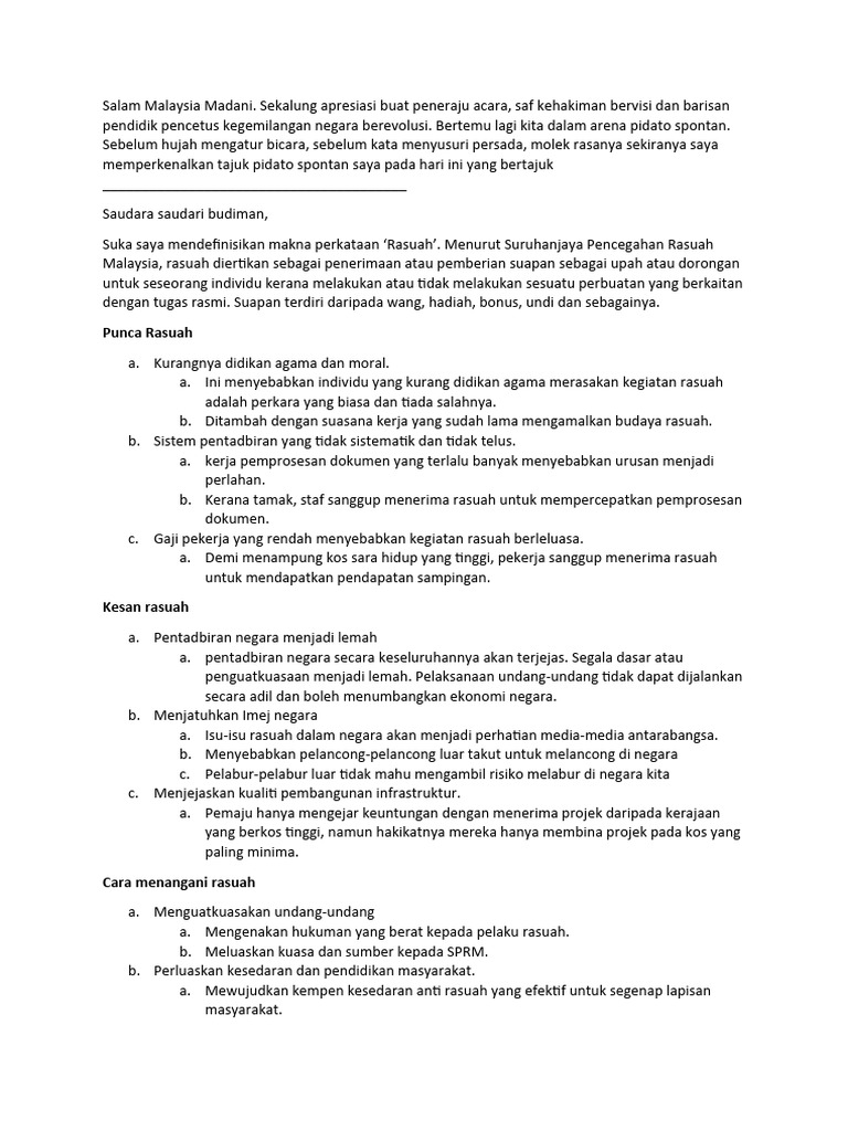 Pidato Spontan - Rasuah | PDF