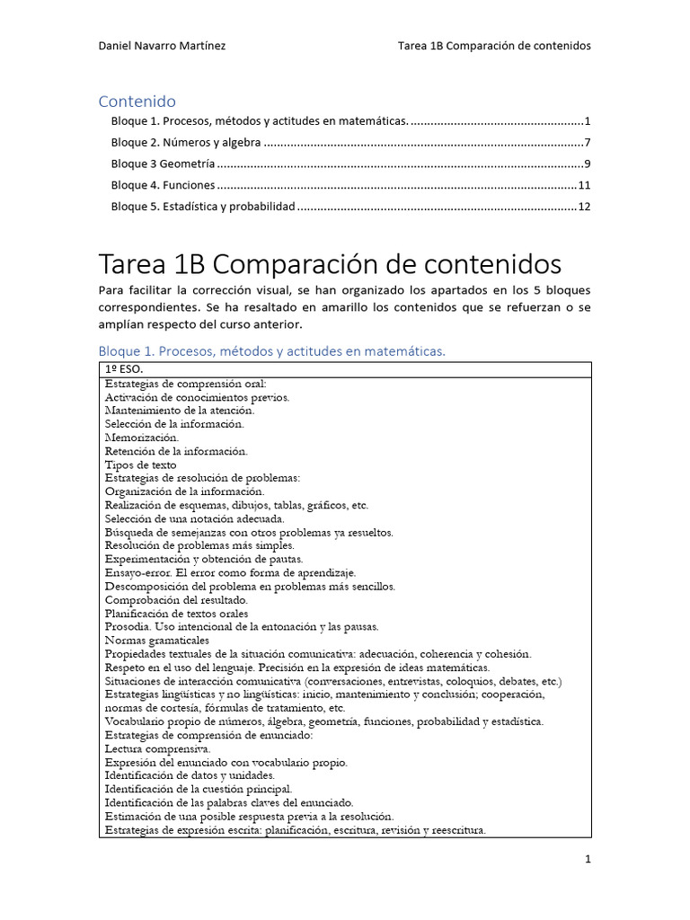 Tarea 1B Comparación de Contenido | Descargar gratis PDF | Números | Ecuaciones