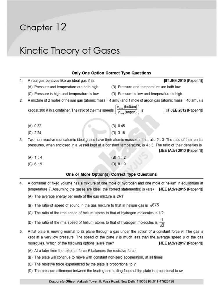 Kinetic Theory of Gases Exam Questions | PDF | Gases | Temperature