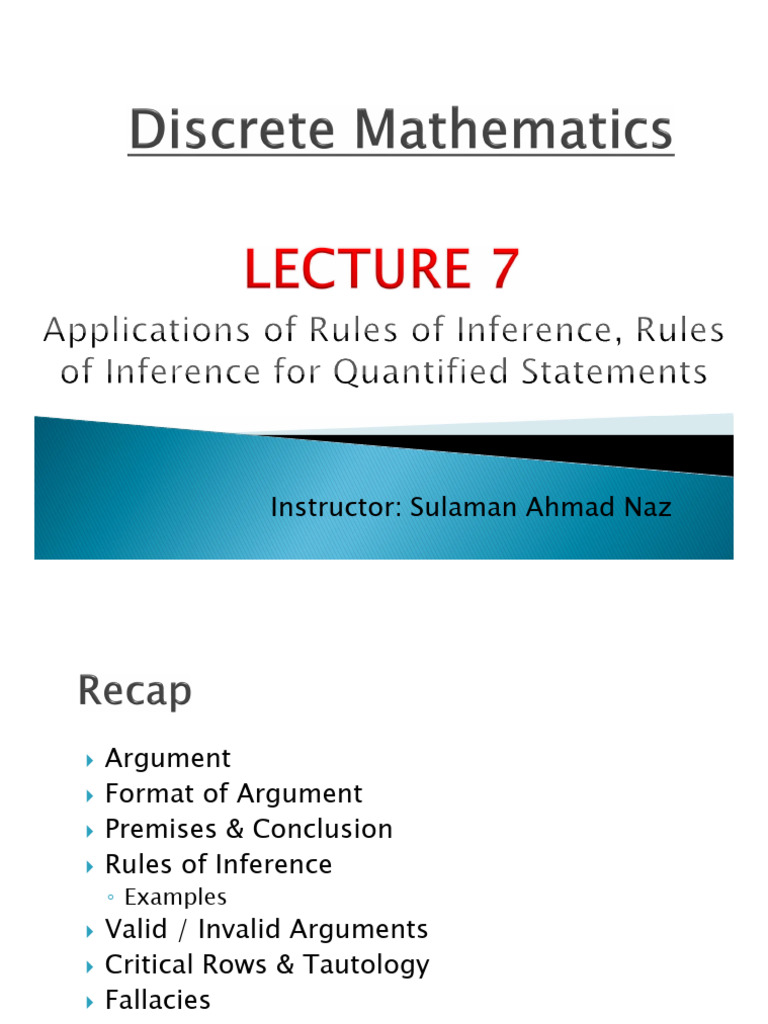 Discrete Mathematics - Lecture 7 | PDF | Argument | Mathematics Discrete Mathematics - Lecture 7 | PDF | Argument | Mathematics