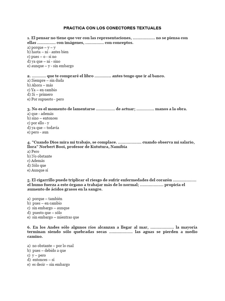 Practica Con Los Conectores Textuales | PDF