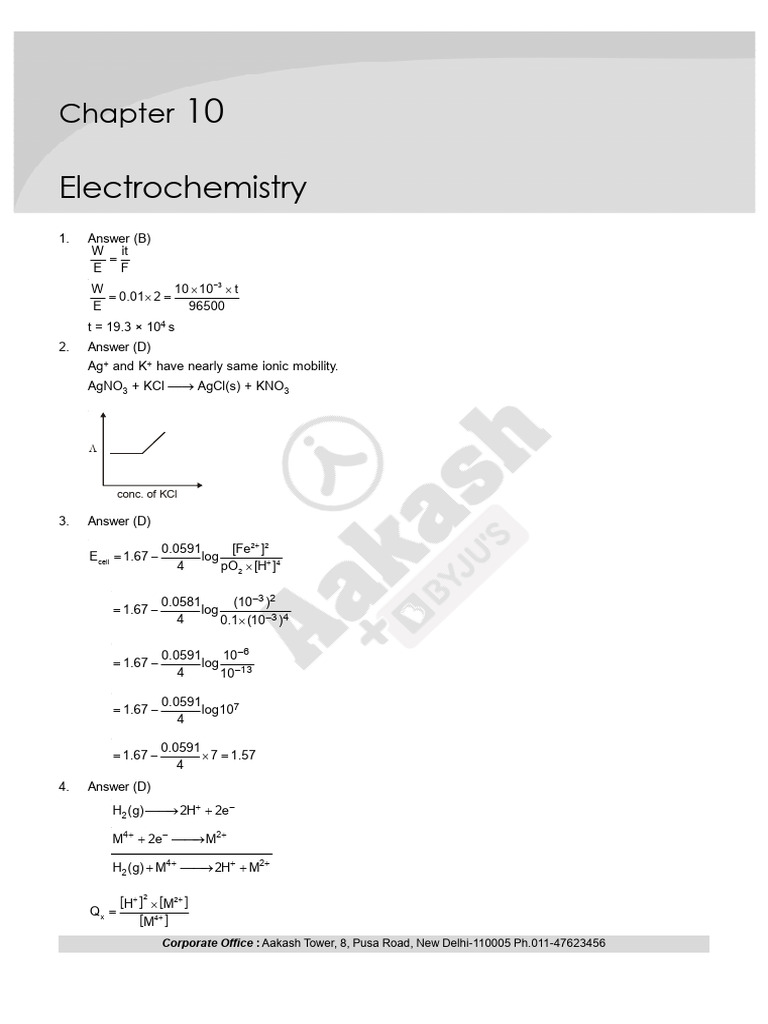 C Sol Ch-10 Electrochemistry | PDF | Electrolyte | Chemistry