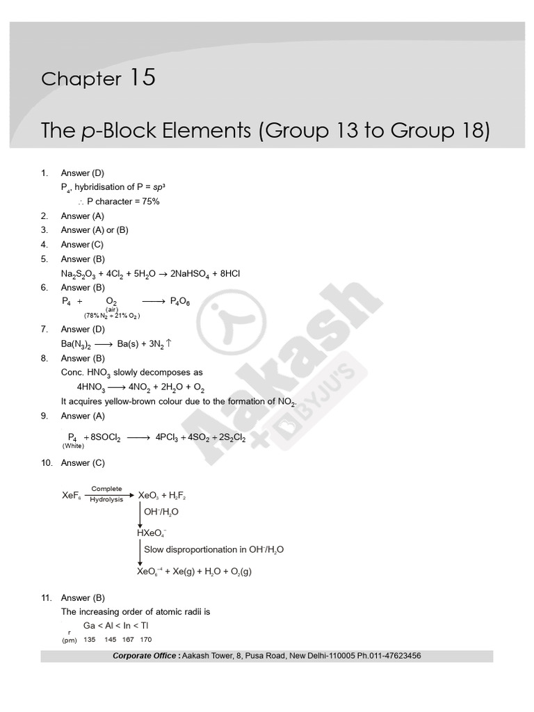 C - Sol - Ch-15 - The P-Block Elements (Group 13 To Group 18) | PDF | Chlorine | Acid