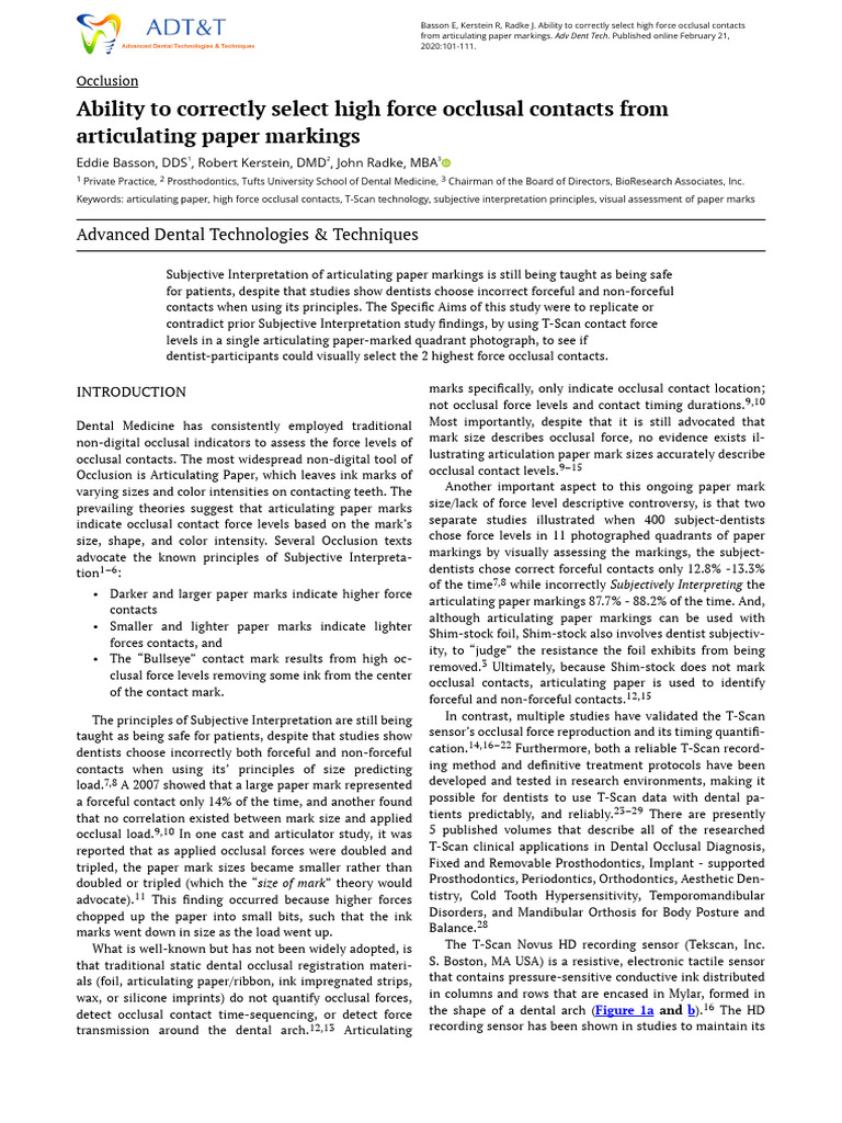 Ability To Correctly Select High Force Occlusal Contacts From ...