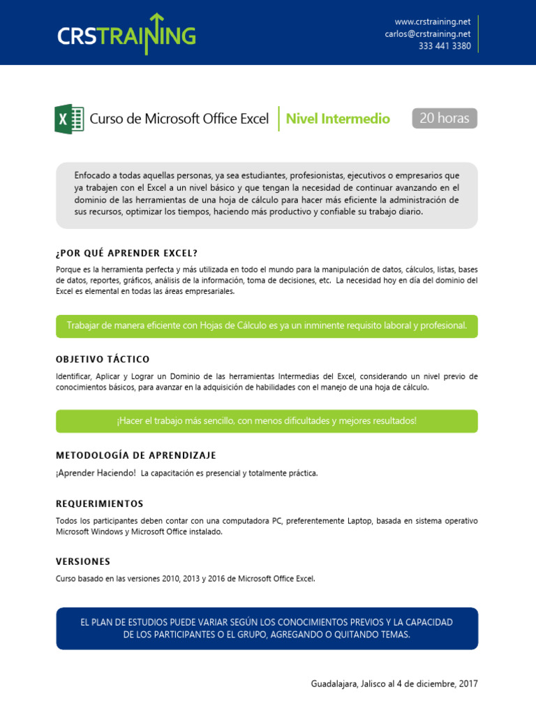Plan de Estudios - Excel Nivel Intermedio | PDF | Microsoft Excel | Microsoft