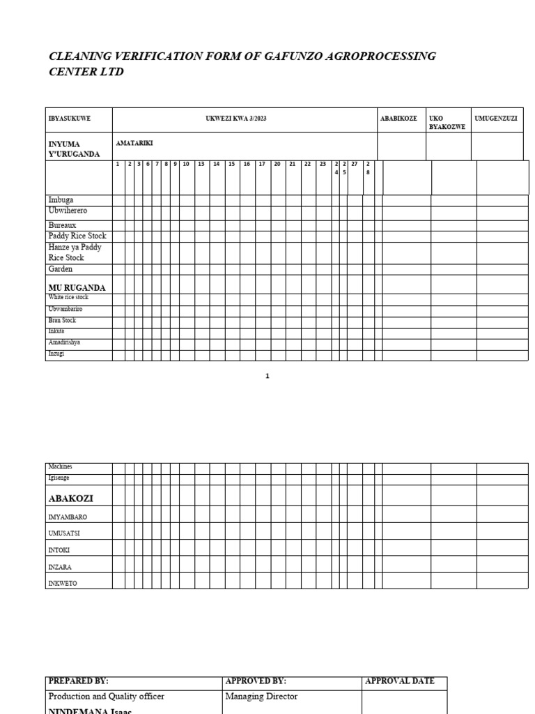 Cleaning Verification Form-1 | PDF