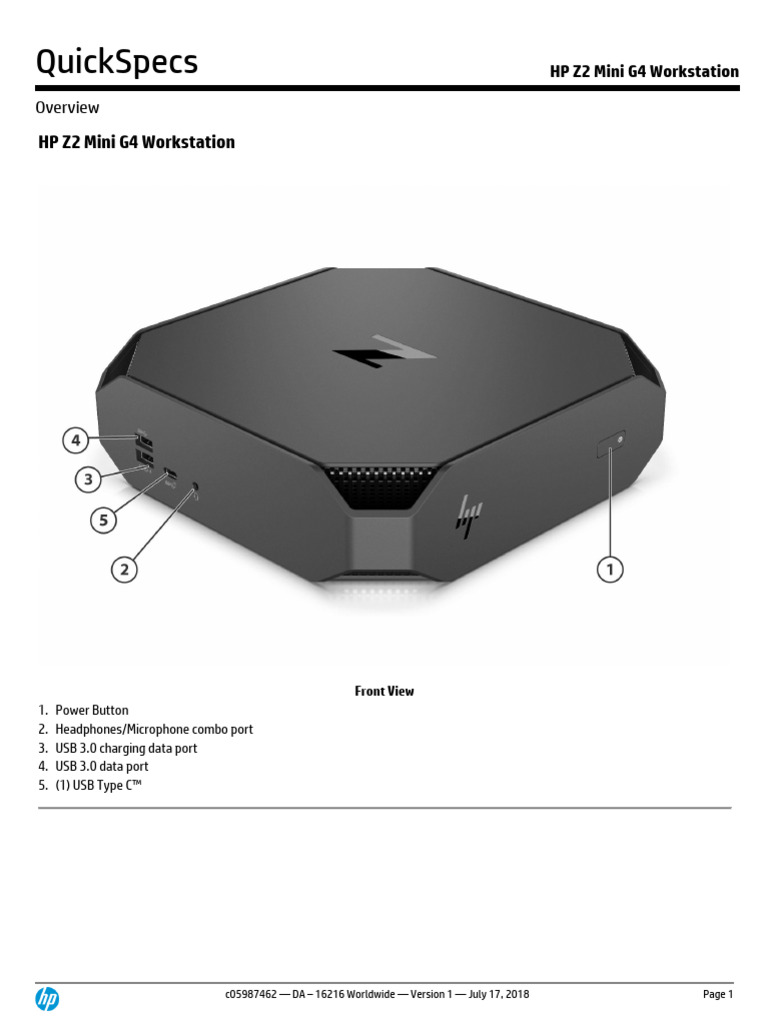 HP z2 Mini g4 Quickspecs | PDF | Bios | Solid State Drive