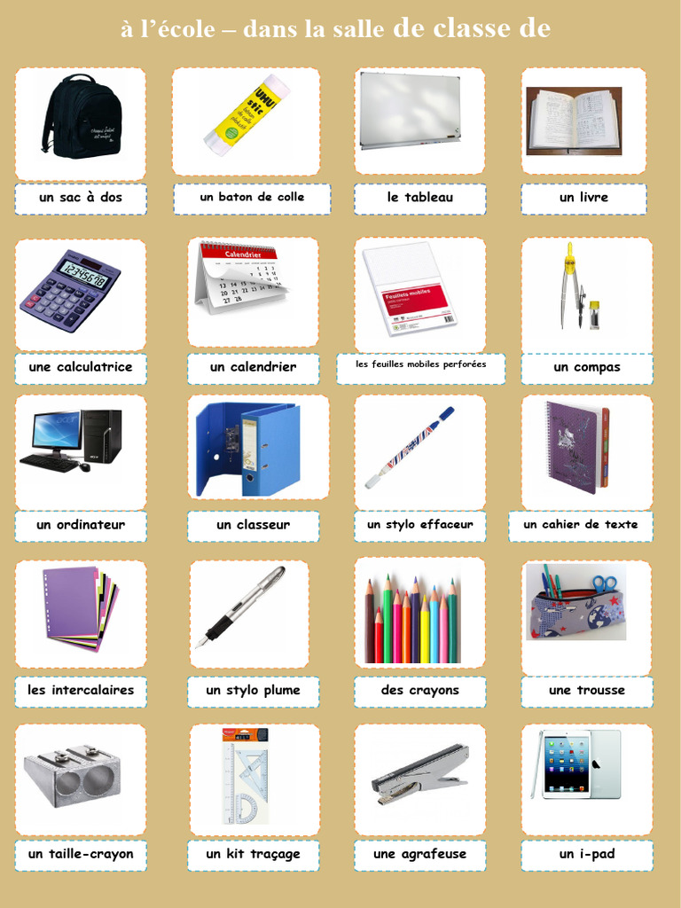 Fourniture Scolaire Comprehension Orale Liste de Vocabulaire - 19880 | PDF