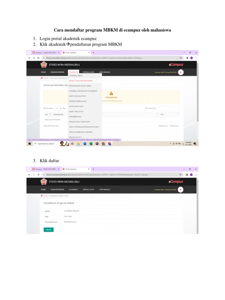 Tutorial Ecampuz-Cara Mendaftar Program MBKM Di Ecampuz Oleh Mahasiswa | PDF