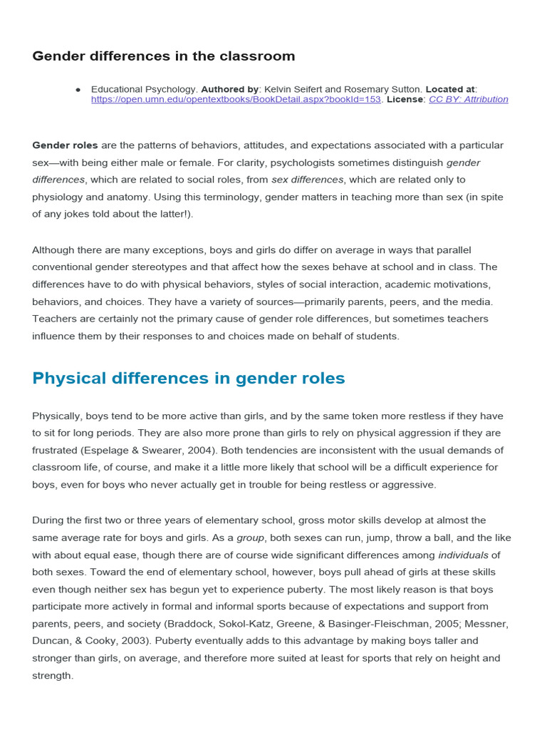 Gender Differences in The Classroom | PDF