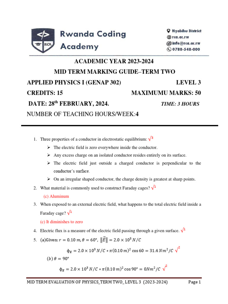 Mid Term2 Marking Guide - Physics - Level 3 | PDF | Capacitor | Power ...