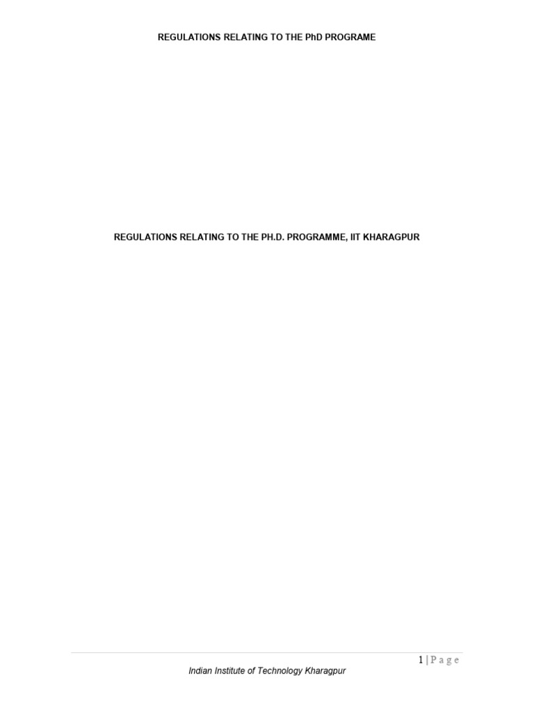 PhD Programme Regulations at IIT Kharagpur | PDF | Thesis | Doctor Of Philosophy