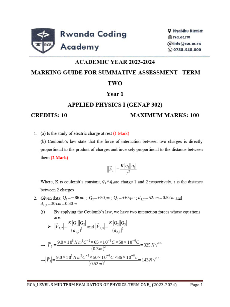 Marking Guide Exam Physics Level 3 Term 1 | PDF