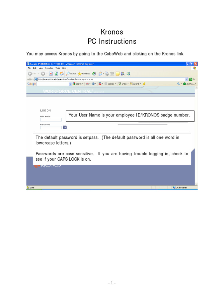 Kronos PC Instructions | PDF | Password | Login