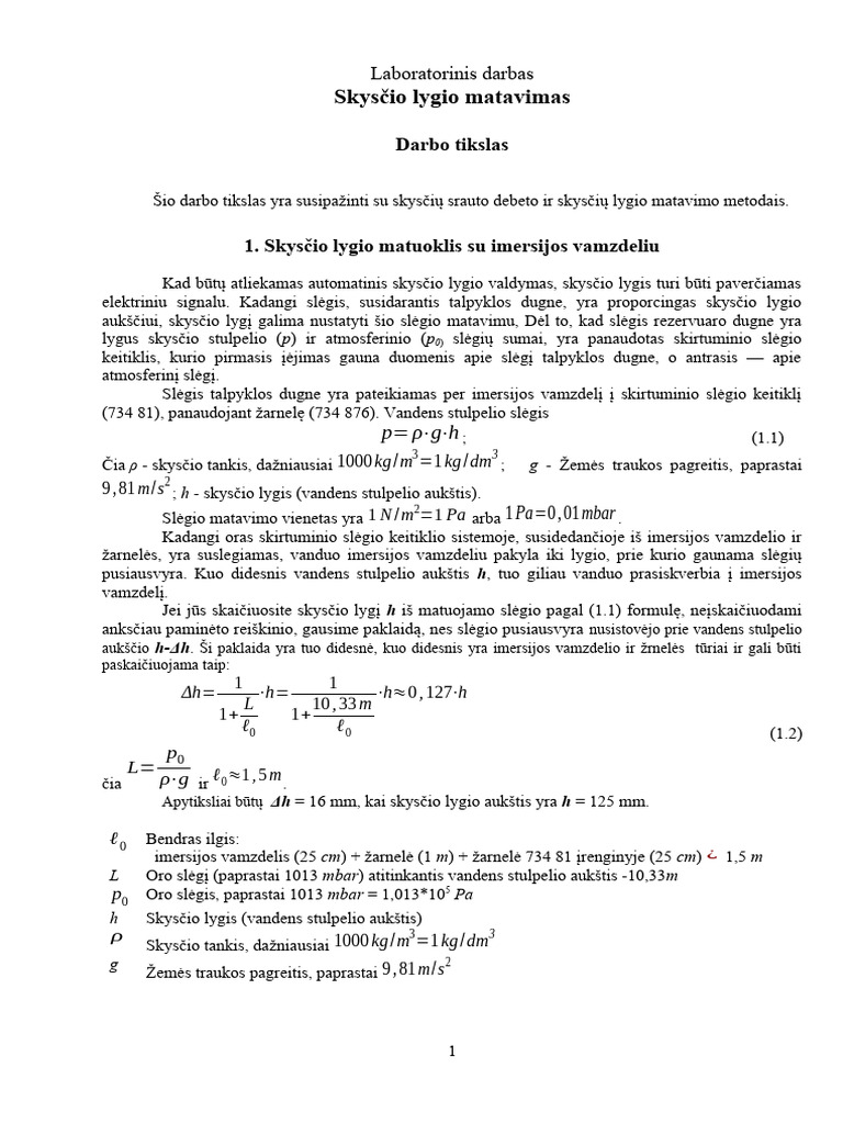 Skyscio Lygio Matavimas (Mokslobaze - LT) | PDF