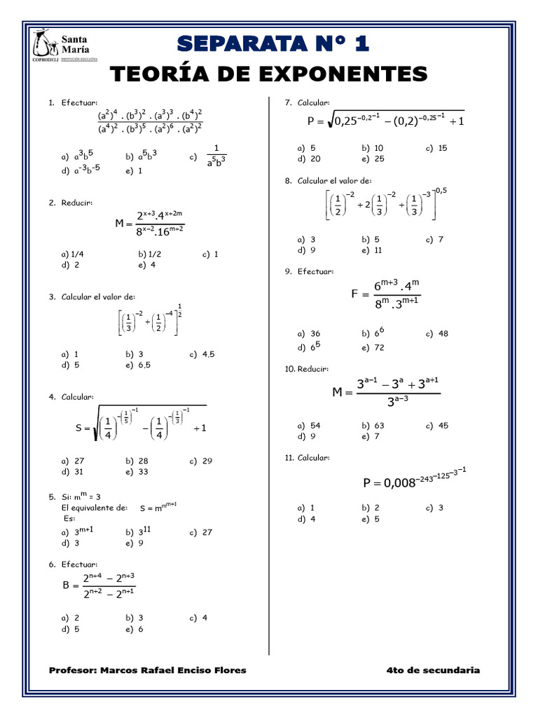 Teoría de Exponentes 4to de Secundaria | PDF