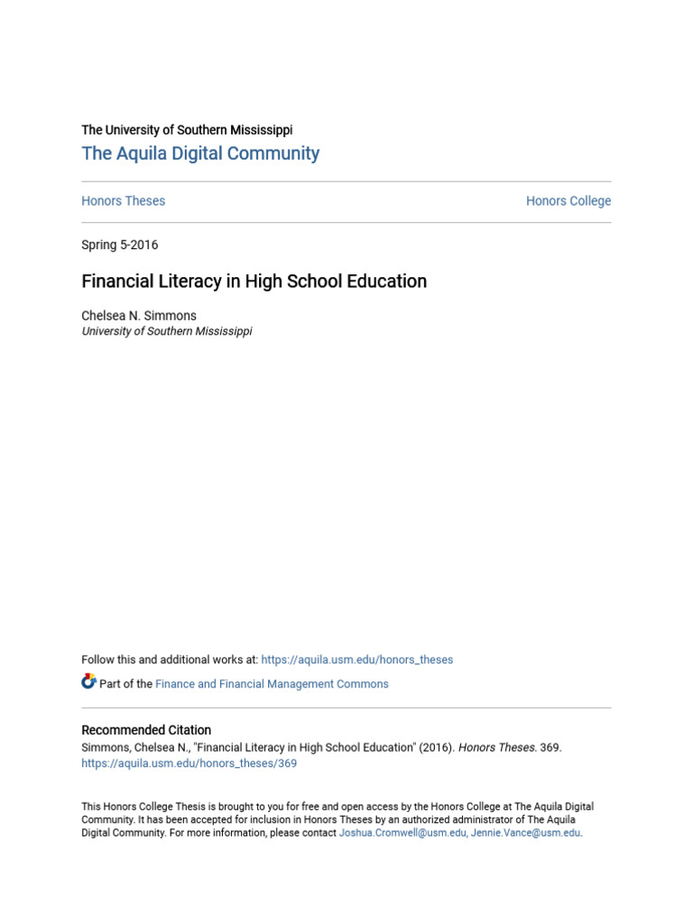 Financial Literacy in High School Education | PDF | Credit Card | Loans
