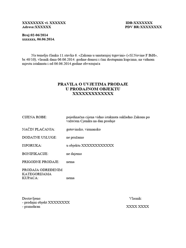 Pravila o Uvjetima Prodaje Forma | PDF