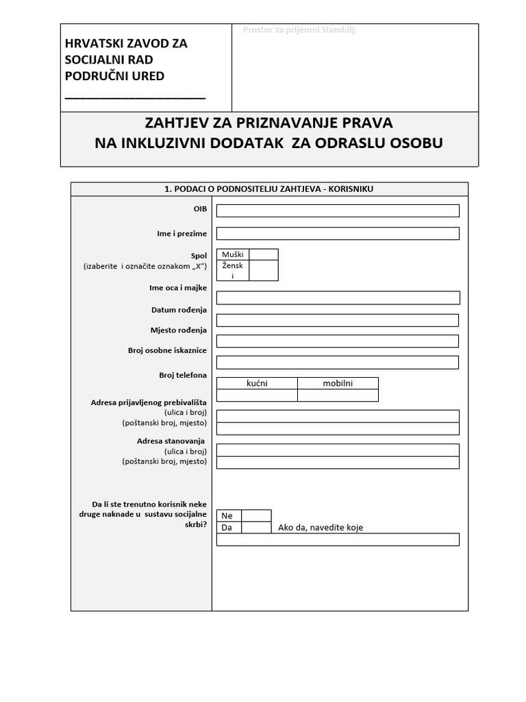 Zahtjev Za Priznavanje Prava Na Inkluzivni Dodatak | PDF
