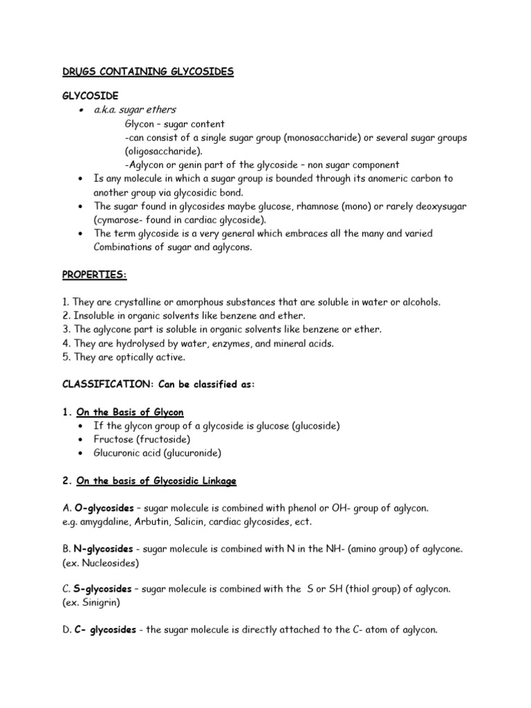 Glycosides: Classification and Examples | PDF