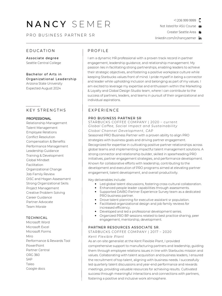 Nancy Semer Resume Asu 2024 | Download Free PDF | Leadership | Talent ...
