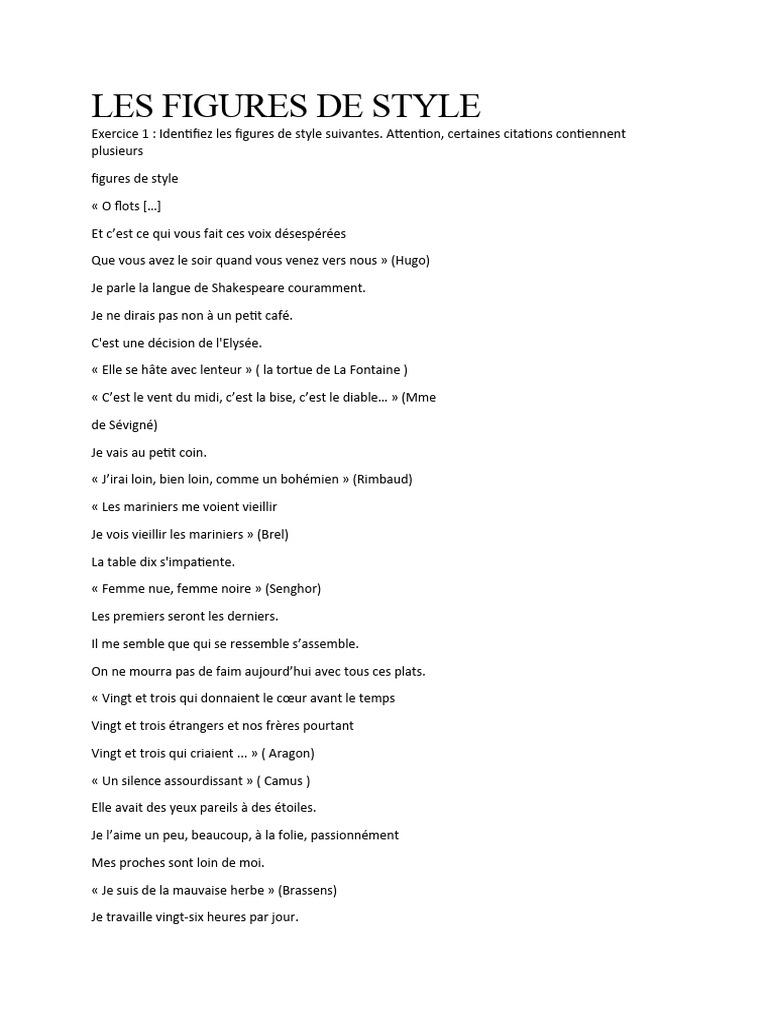Exercice Les Figures de Style | PDF