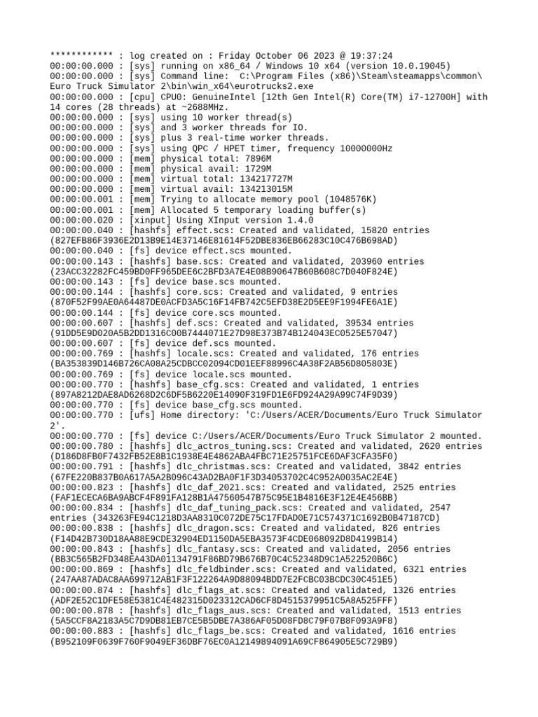 Euro Truck Simulator 2 Log File | PDF