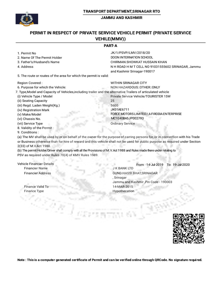 JK01AE6711 Permit | PDF
