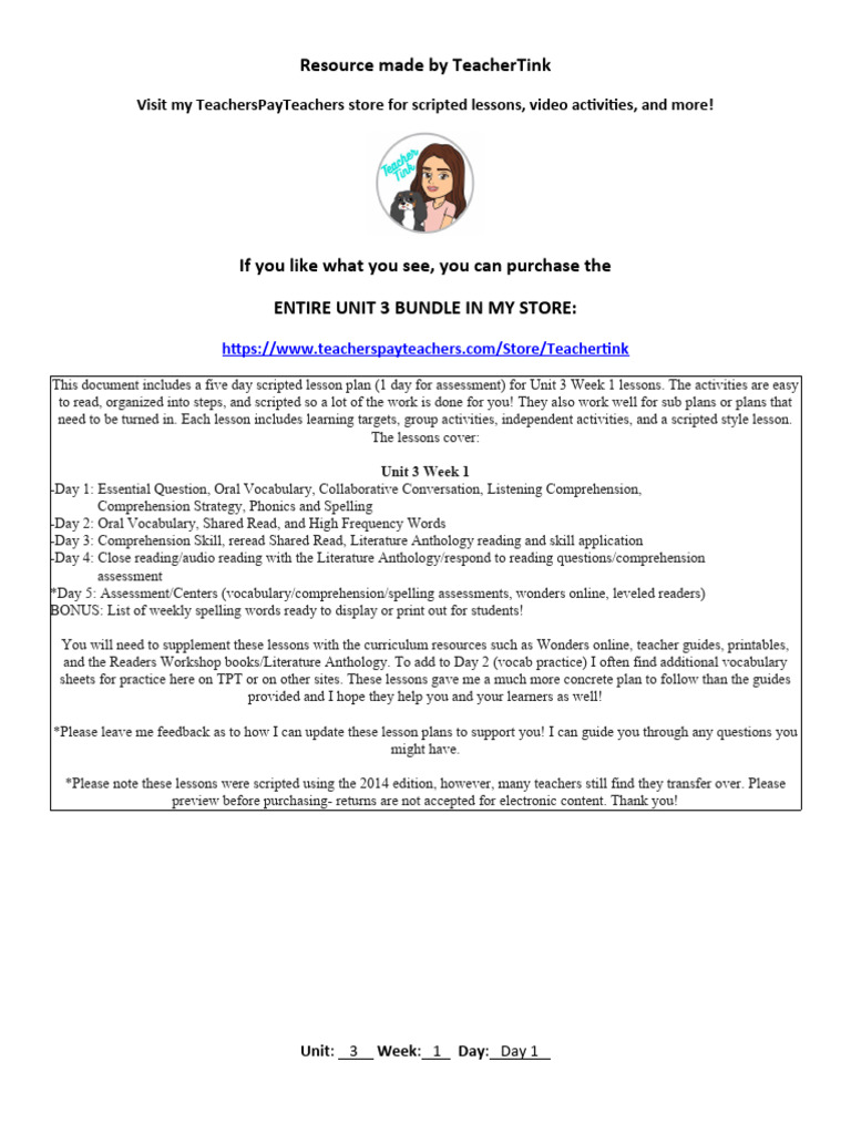 Resource Made by Teachertink: Visit My Teacherspayteachers Store For ...