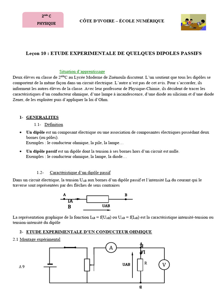 2nde CD APC Etude Expérimentale de Quelques Dipôles Passifs Validé | PDF | Diode | Résistance ...