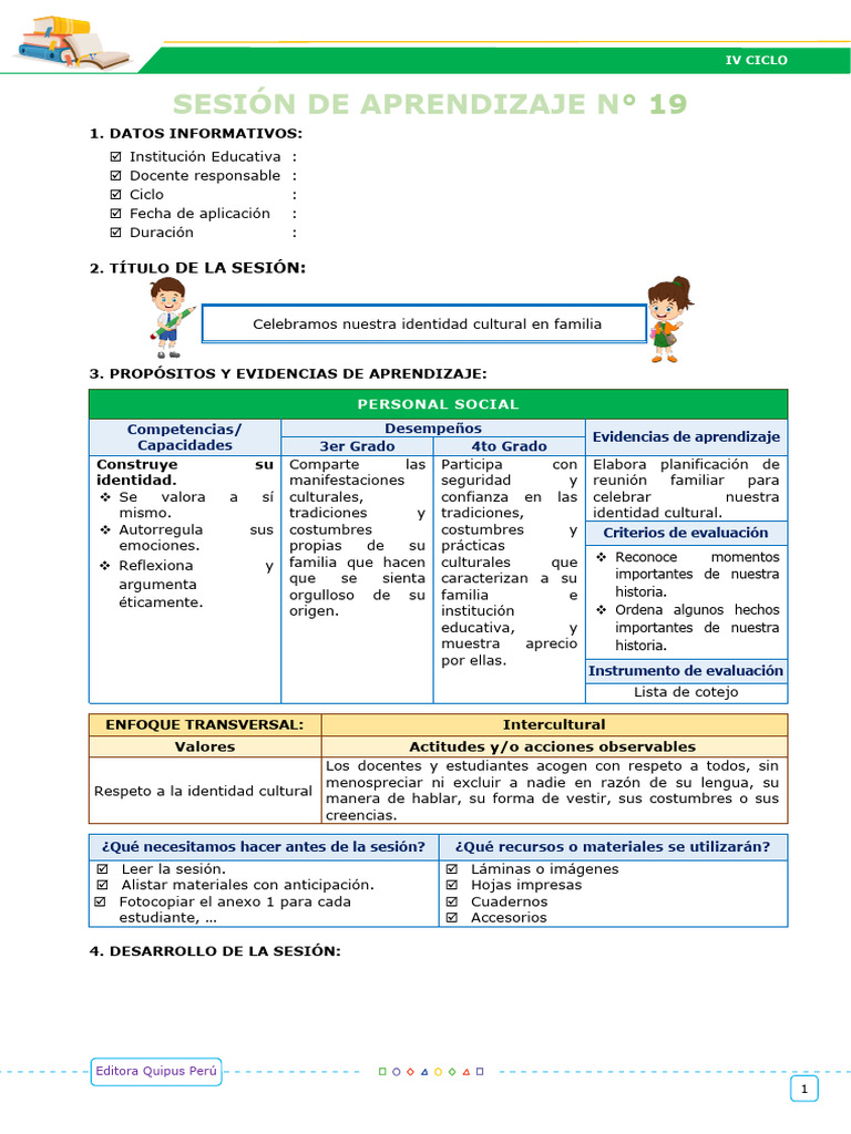 Sesiones de Aprendizaje - EDA V Semana 3 - Editora Quipus Perú | PDF