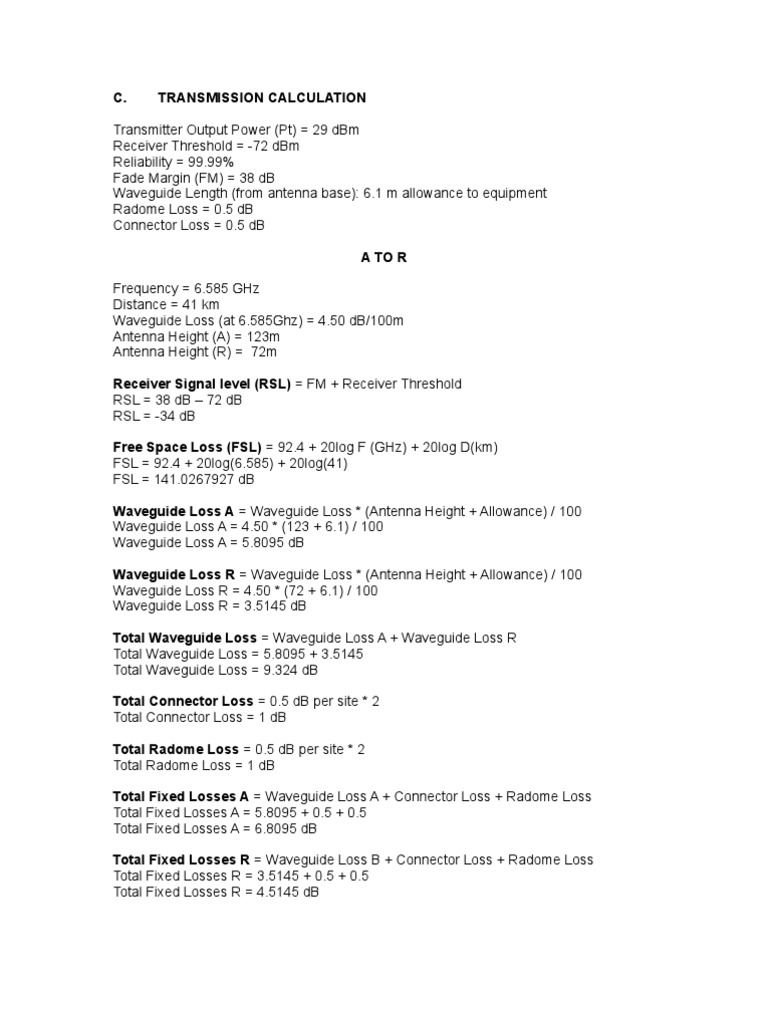Transmission Calculation | PDF | Decibel | Antenna (Radio)