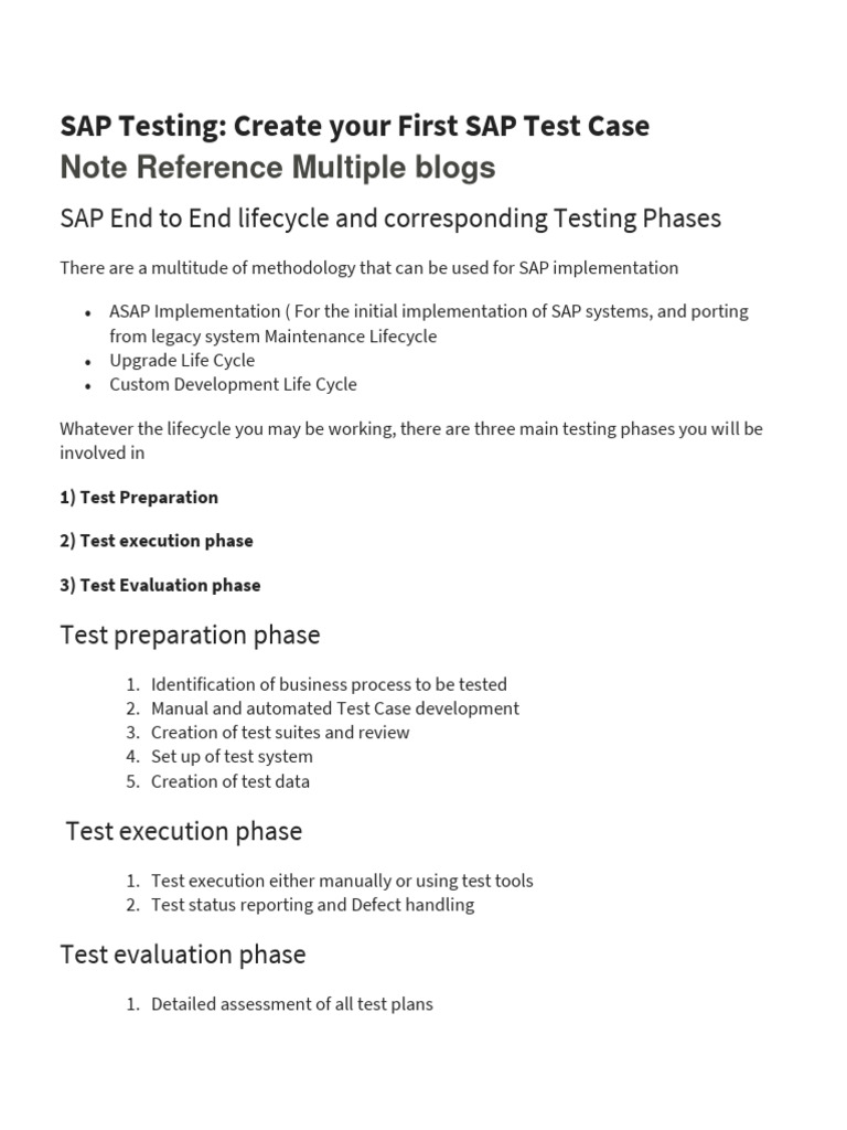 SAP Testing Phases | PDF | Software Testing | Automation