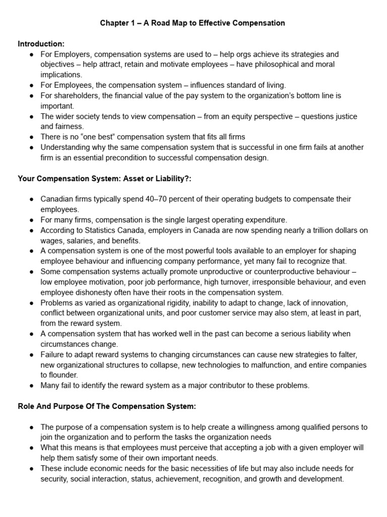 Chapter 1 - A Road Map To Effective Compensation | PDF | Motivation ...