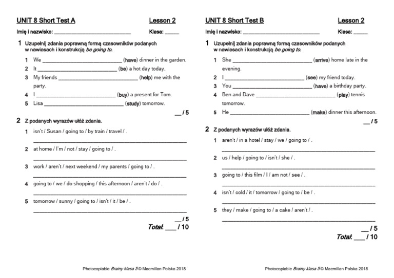 Brainy kl5 Short Tests Unit 8 Lesson 2 | PDF