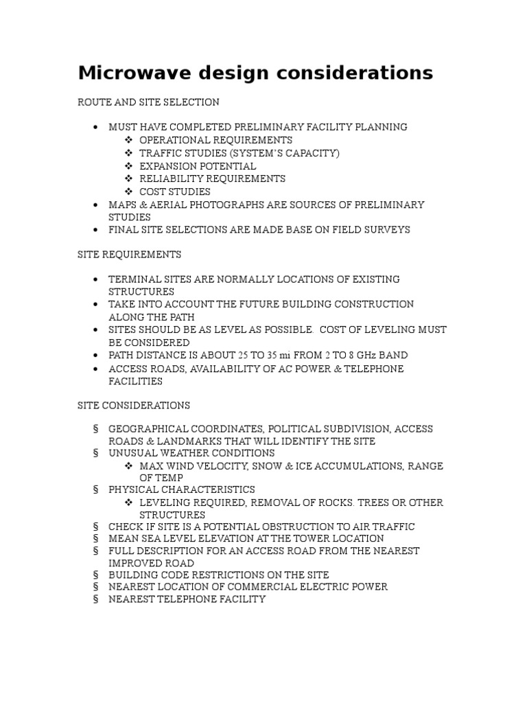 Microwave Design and Site Selection Guide | PDF | Radio Propagation ...