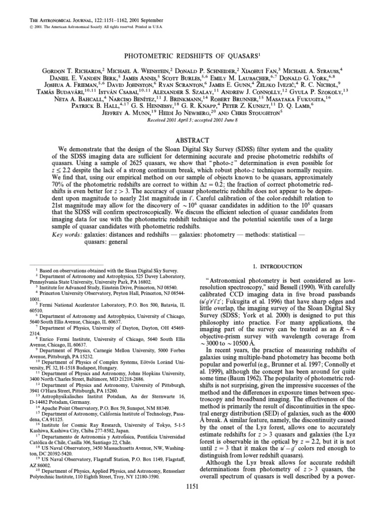 Richards 2001 AJ 122 1151 | PDF | Redshift | Quasar