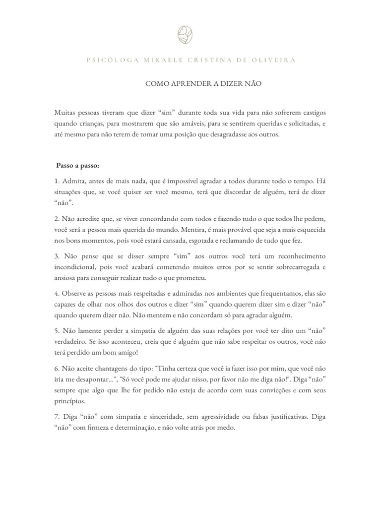 Como Aprender A Dizer Não | PDF
