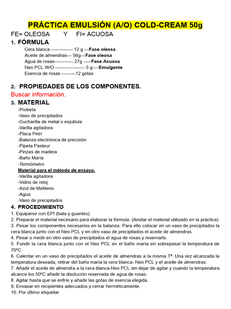 Federico Celiz - TEMA 4 - PRÁCTICA EMULSIÓN (A - O) COLD-CREAM | PDF