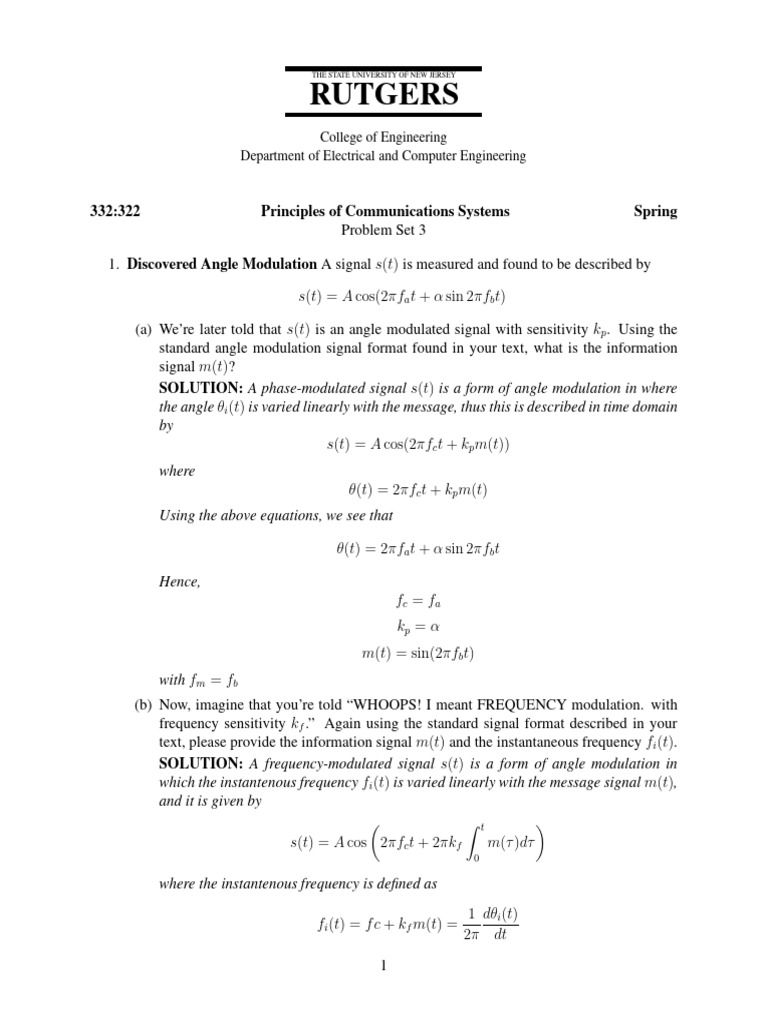 pcshw3 Soln | PDF | Frequency Modulation | Electronic Engineering