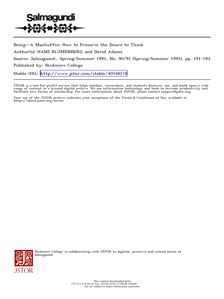 BLUMENBERG BeingAMacGuffinPreserve 1991 | PDF