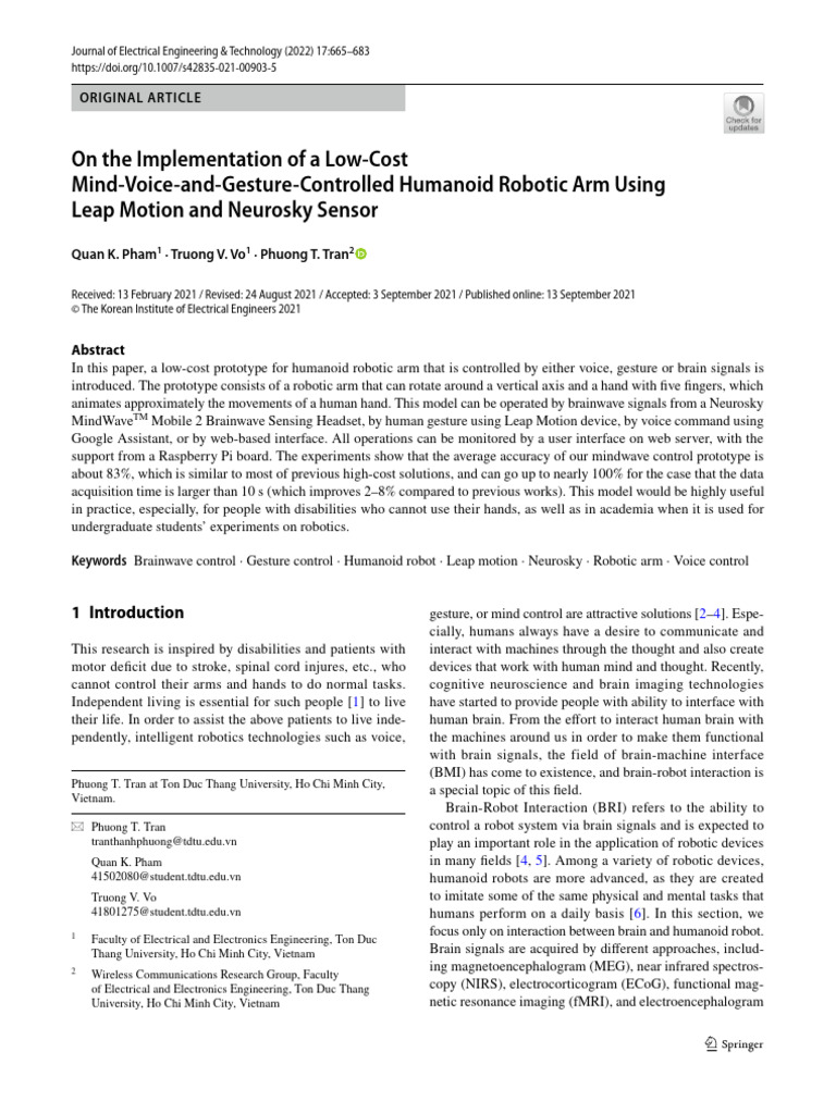 On The Implementation of A Low Cost Mind Voice and Gesture Controlled Humanoid Robotic Arm Using ...
